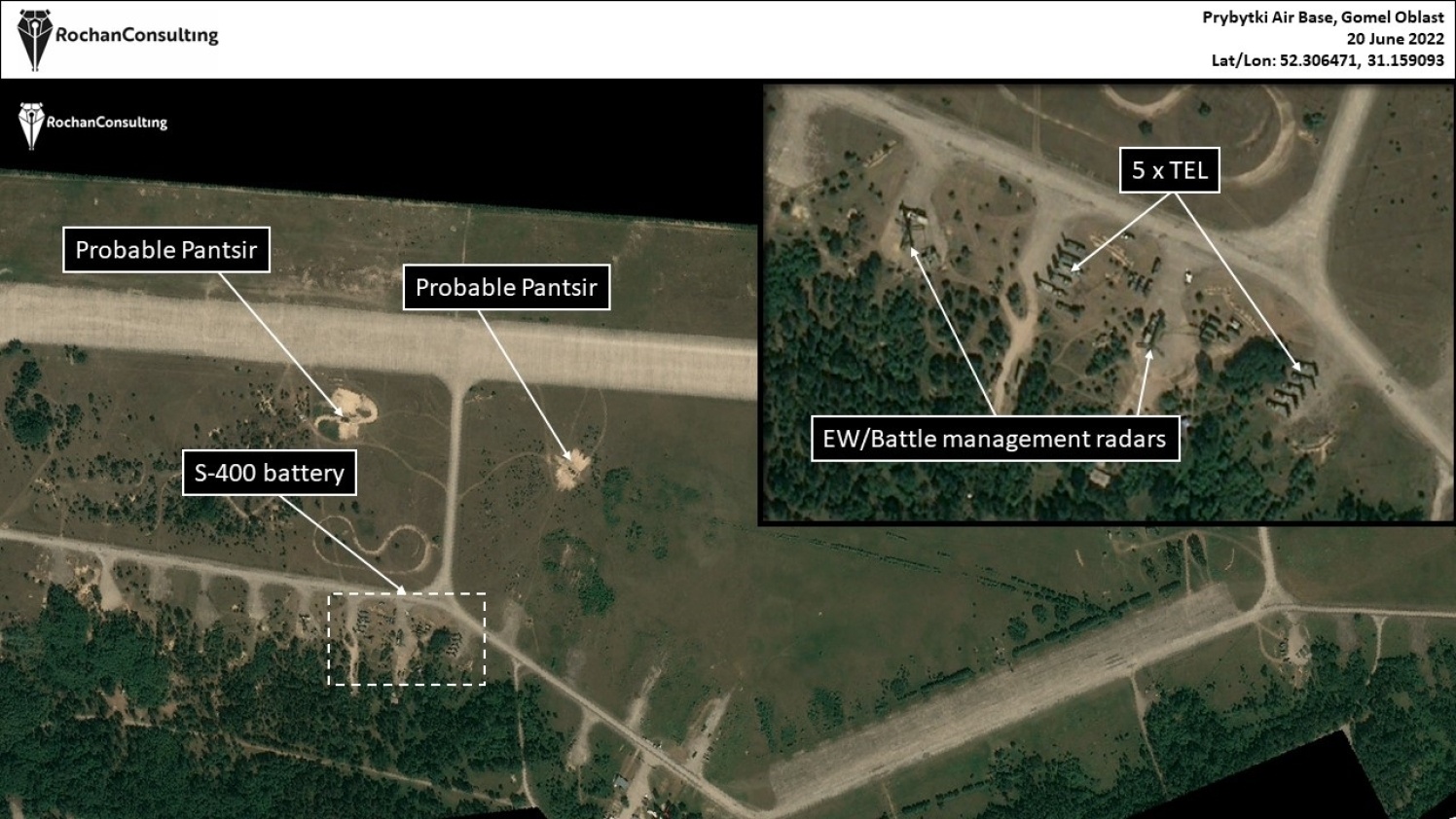 A satellite spotted Russian equipment at the Zyabrovka airfield in Belarus