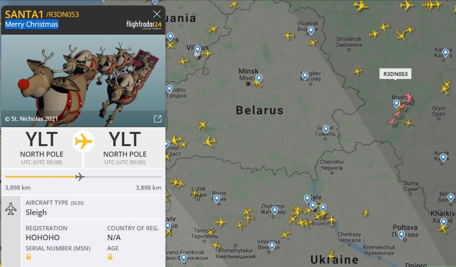 Flightradar і NORAD почали відстежувати санки Санта-Клауса